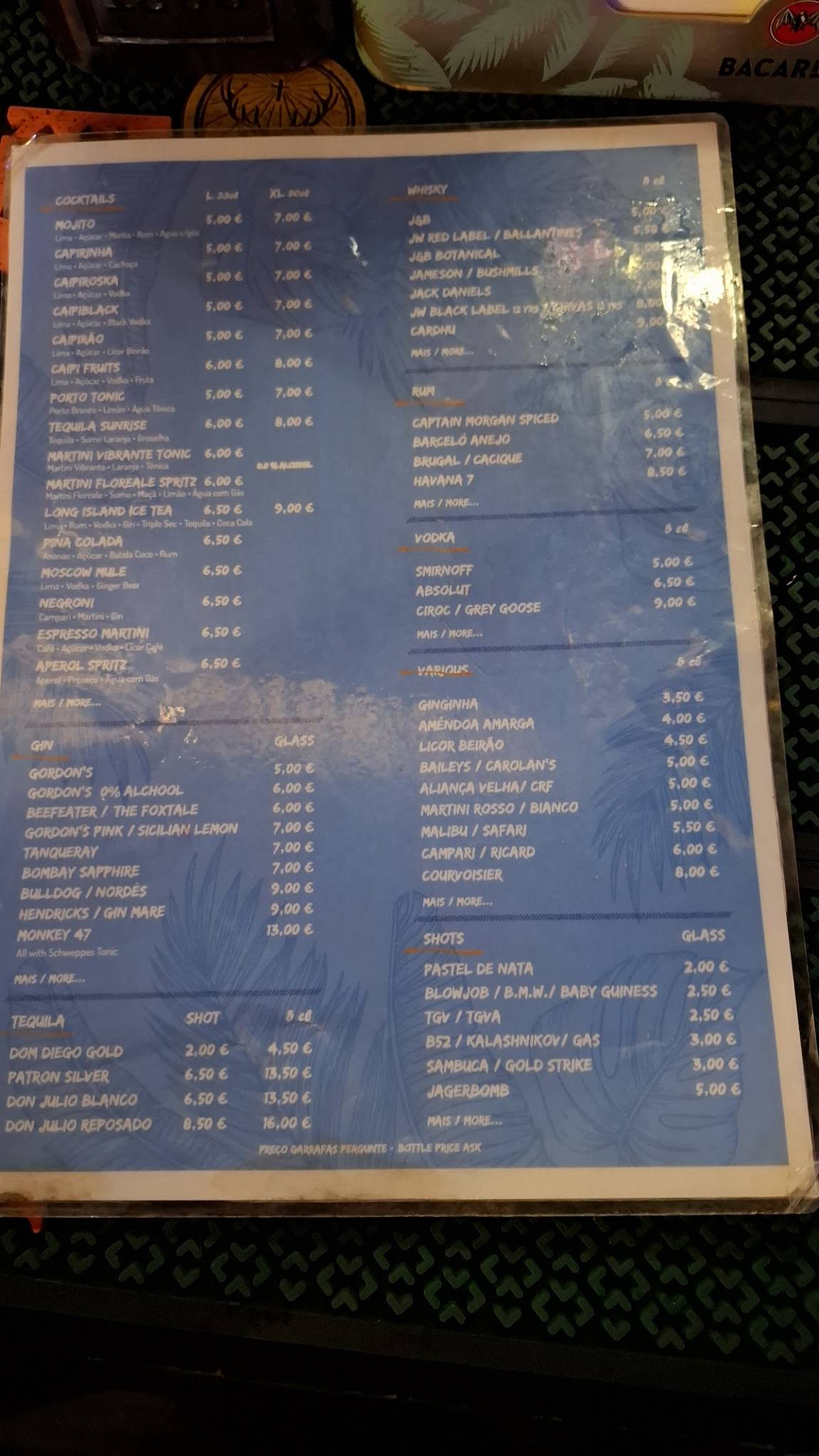 Menu em Camone Bar, Lisboa