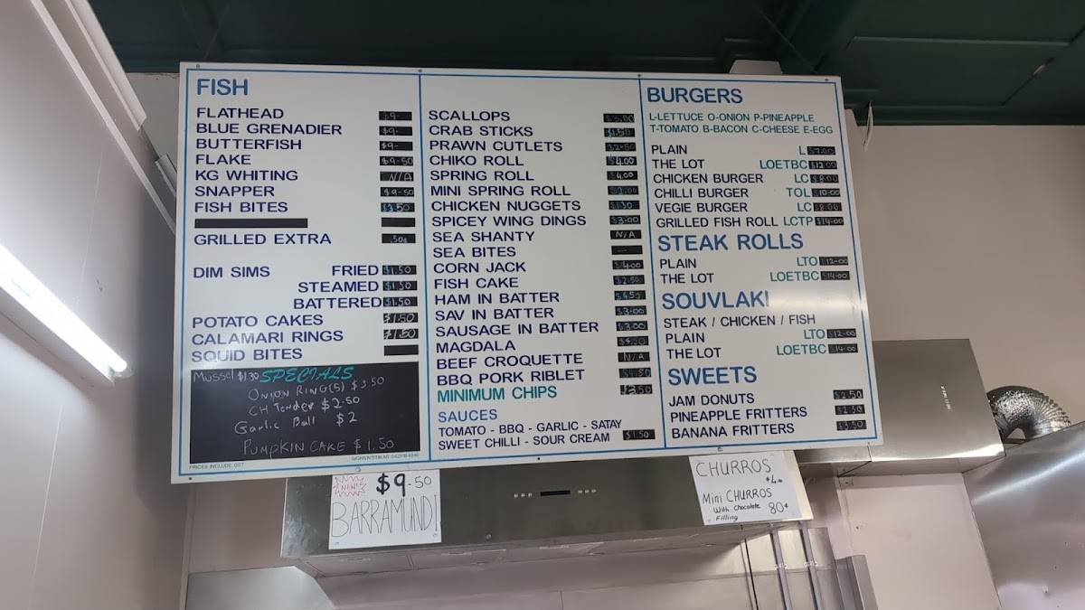 Menu at Camperdown Seafoods restaurant, Camperdown