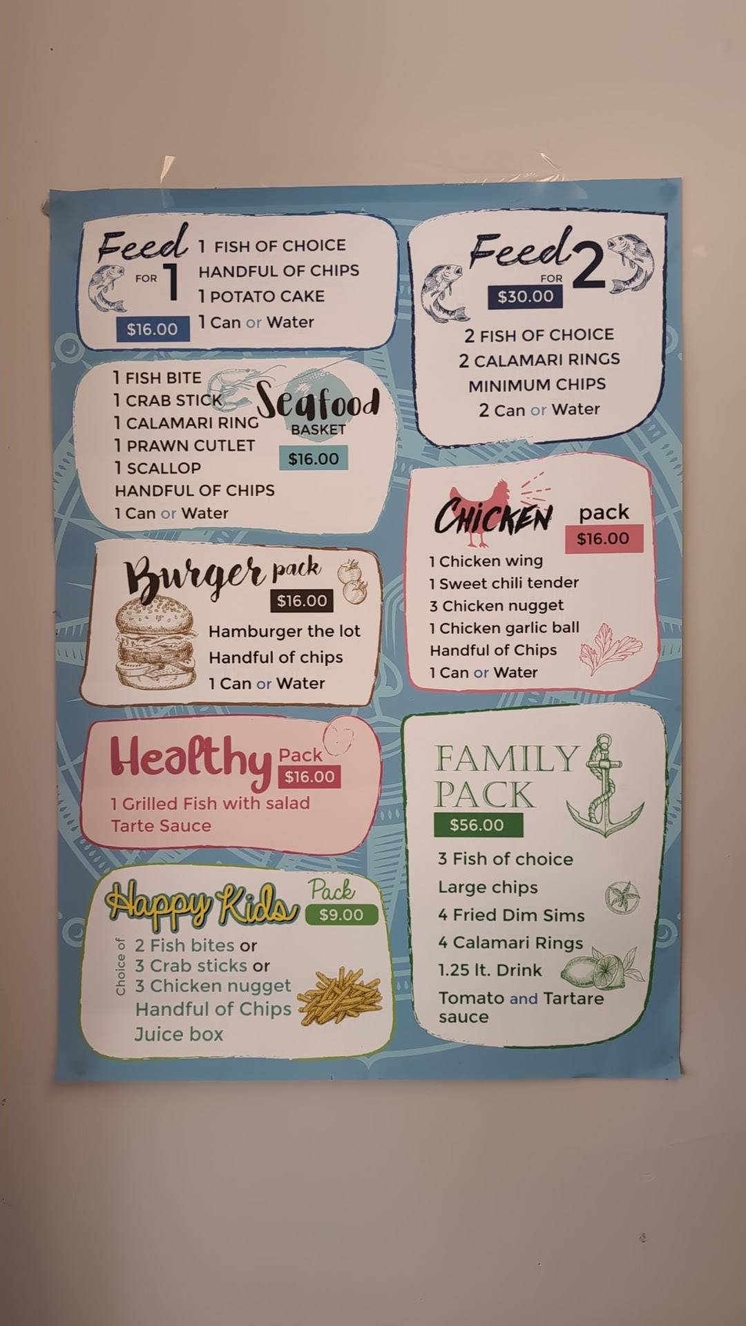 Menu at Camperdown Seafoods restaurant, Camperdown