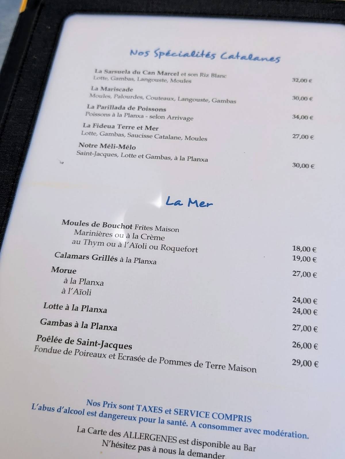 Menu au Can Marcel restaurant, Canet-en-Roussillon, 101 Prom. de la ...
