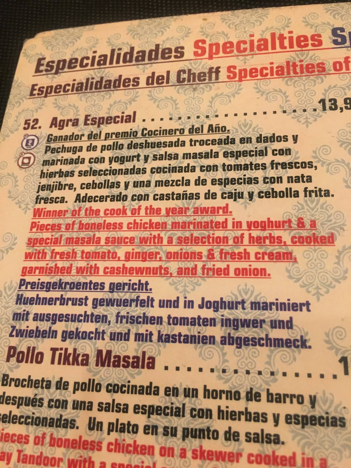 Menu at Little India restaurant, Can Pastilla, Avinguda de Bartomeu Riutort