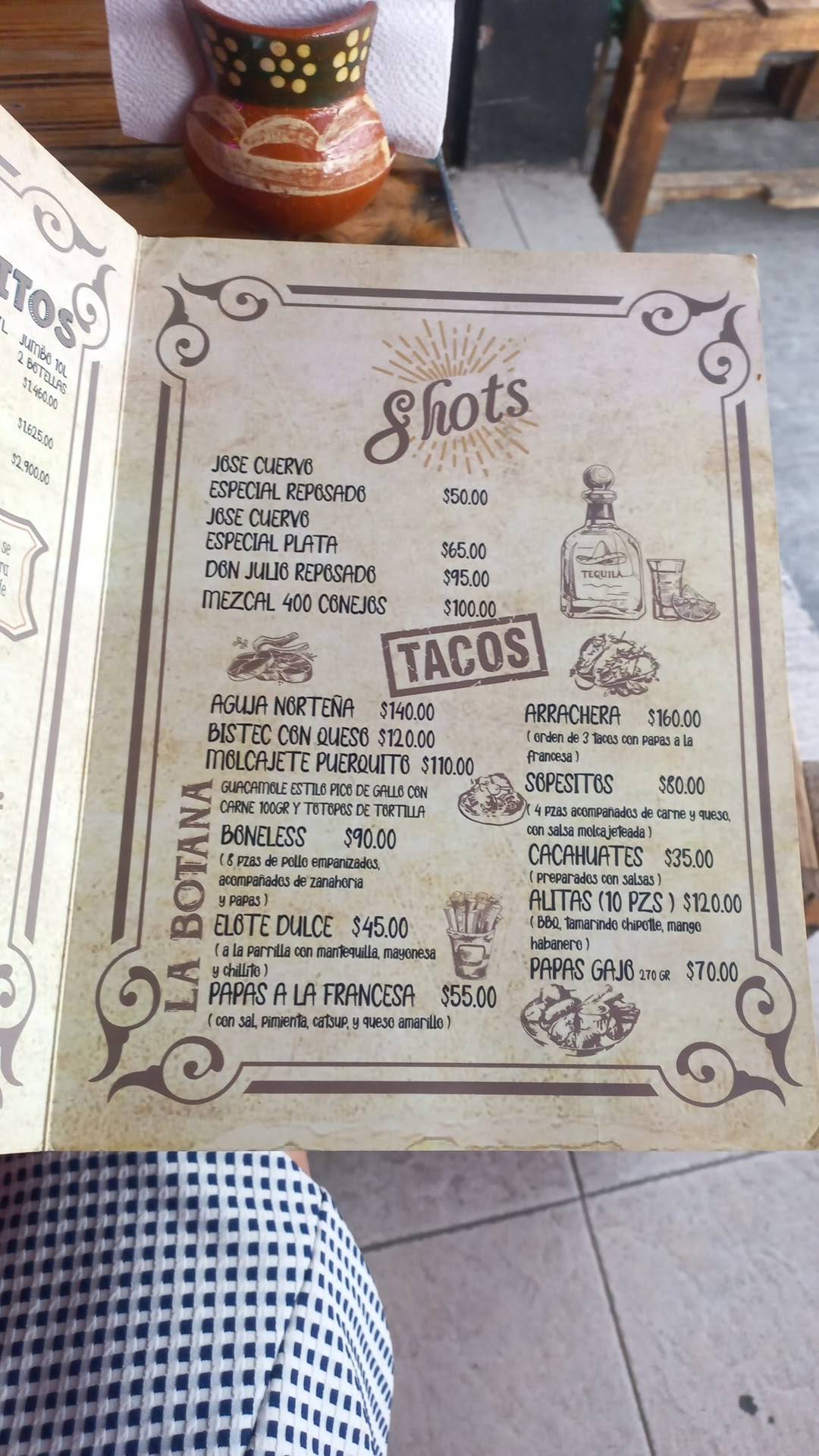 Menu at Cantaritos La Loteria pub & bar, Mexico