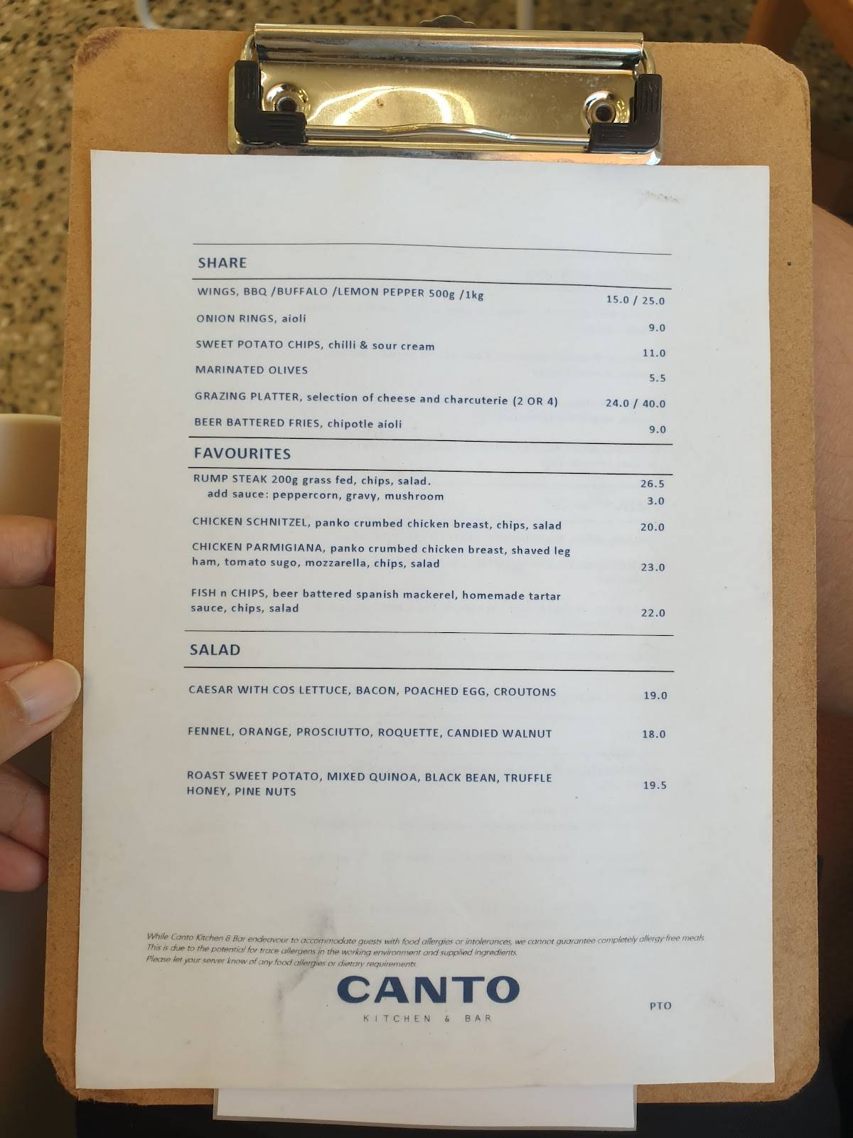 Menu at Canto Kitchen & Bar, Douglas