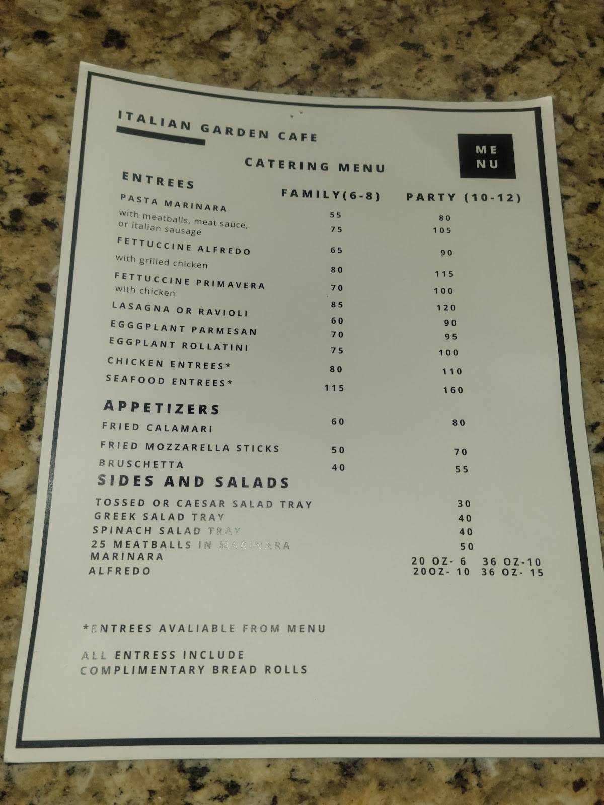 Menu at Italian Garden Cafe (Canyon Lake), Canyon Lake