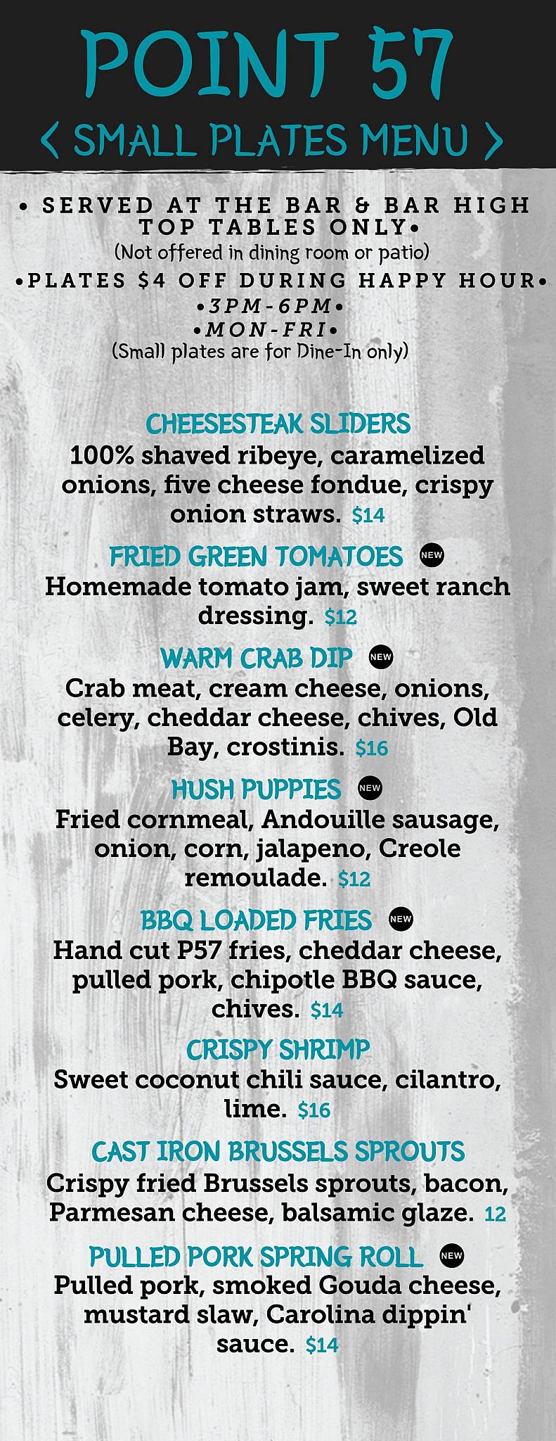 Menu at Point 57 Kitchen & Cocktails restaurant, Cape Coral