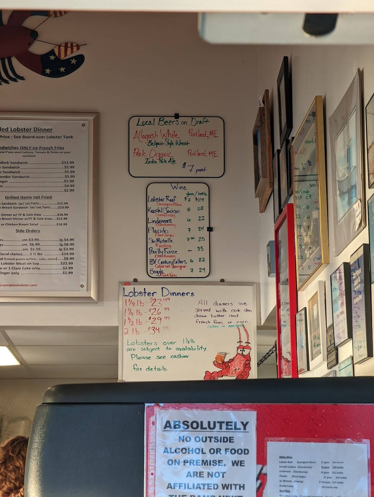 Menu at Cape Pier Chowder House restaurant, Kennebunkport