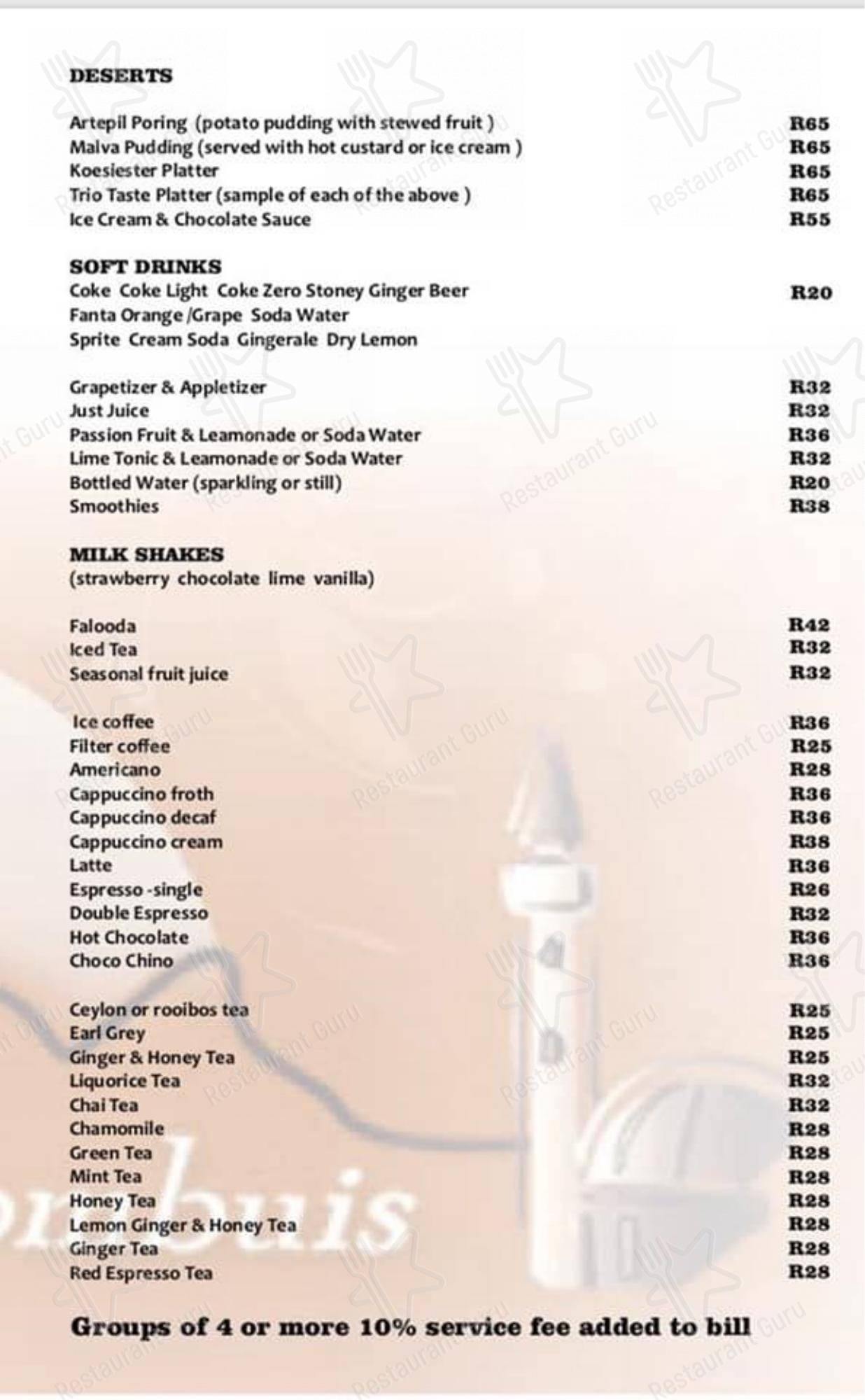 Menu at Bo-Kaap Kombuis restaurant, Cape Town