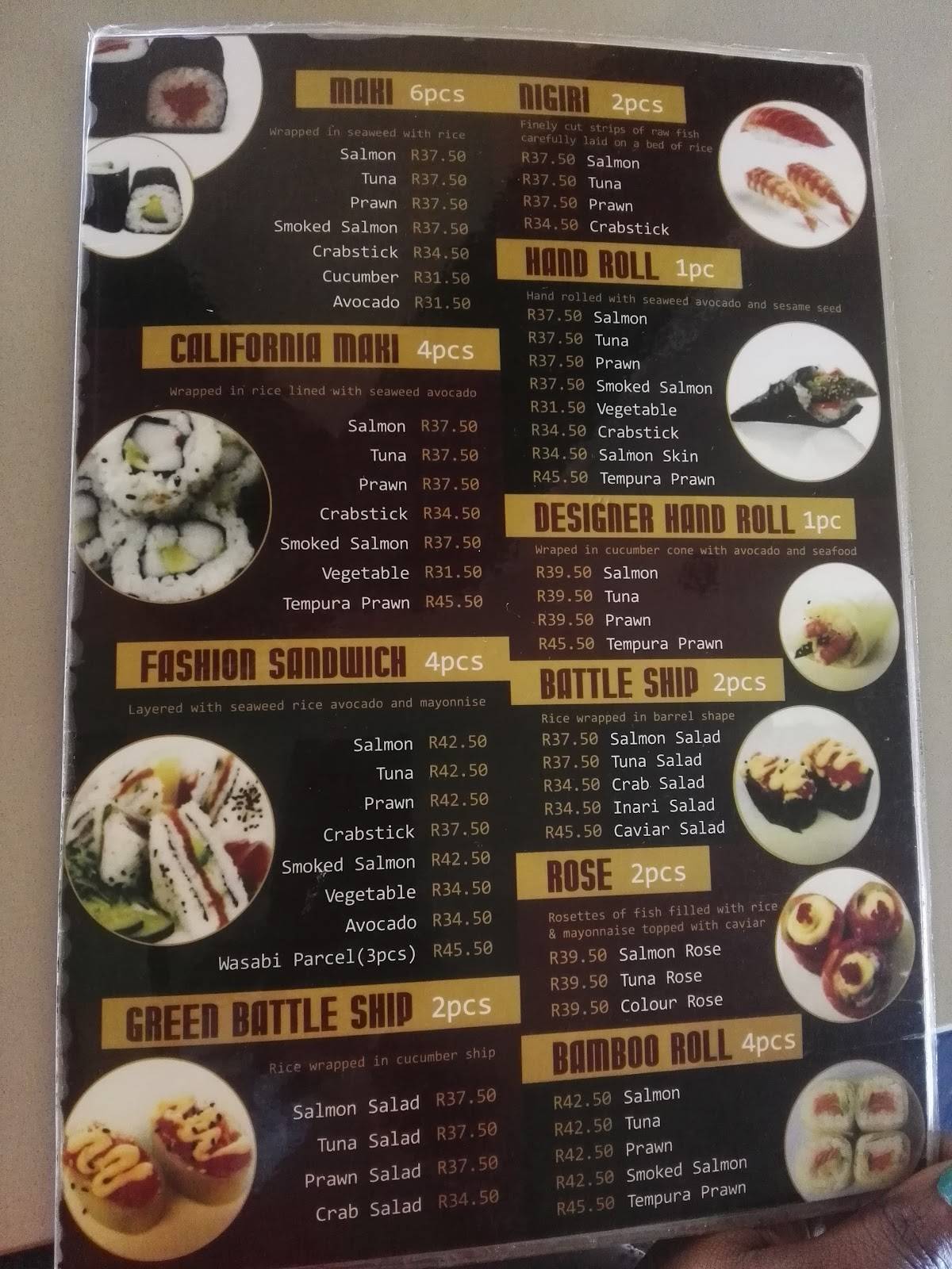Menu at Trologos Sushi Bar, Cape Town