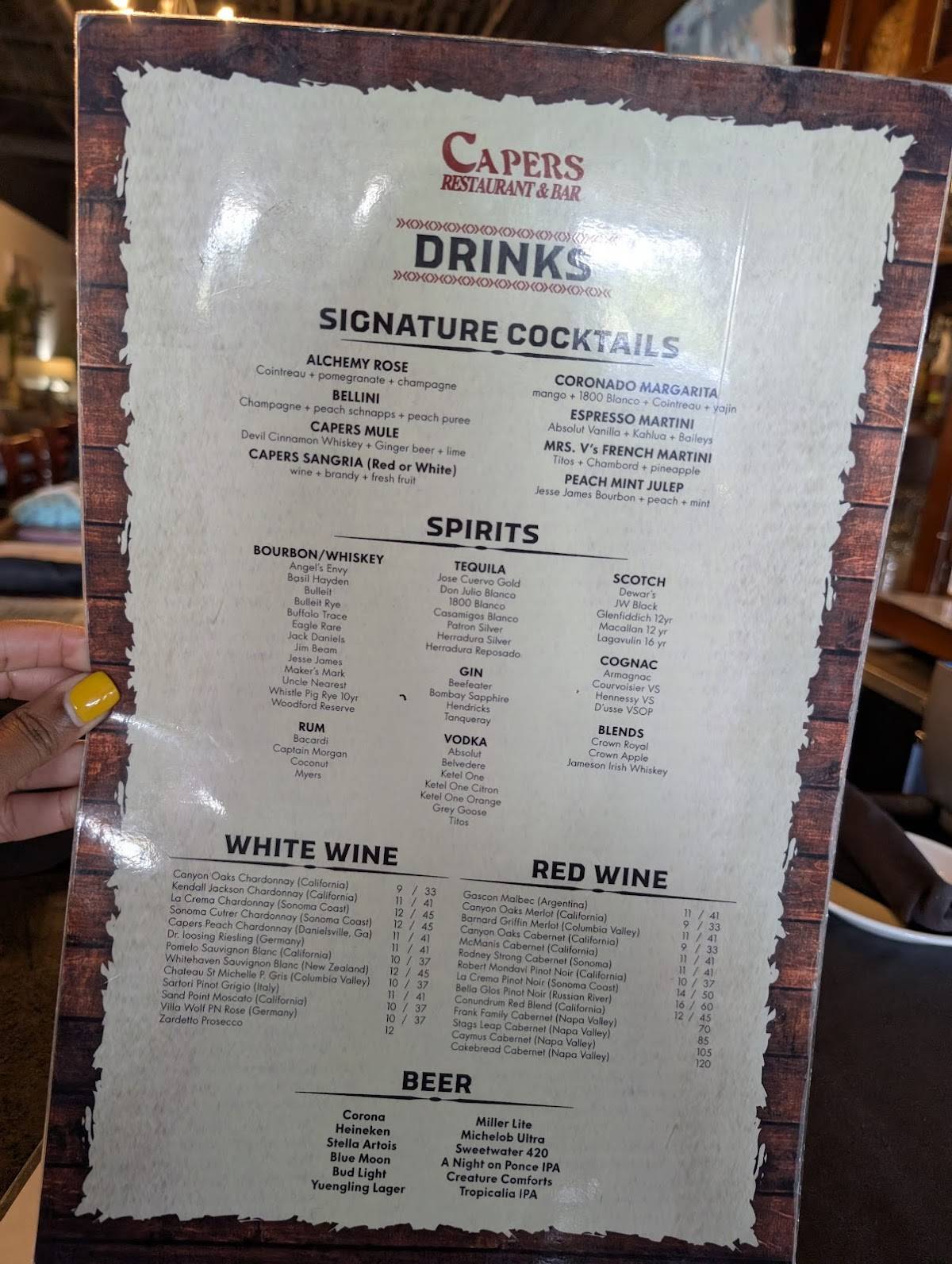 Menu at Capers Restaurant and Bar, Kennesaw