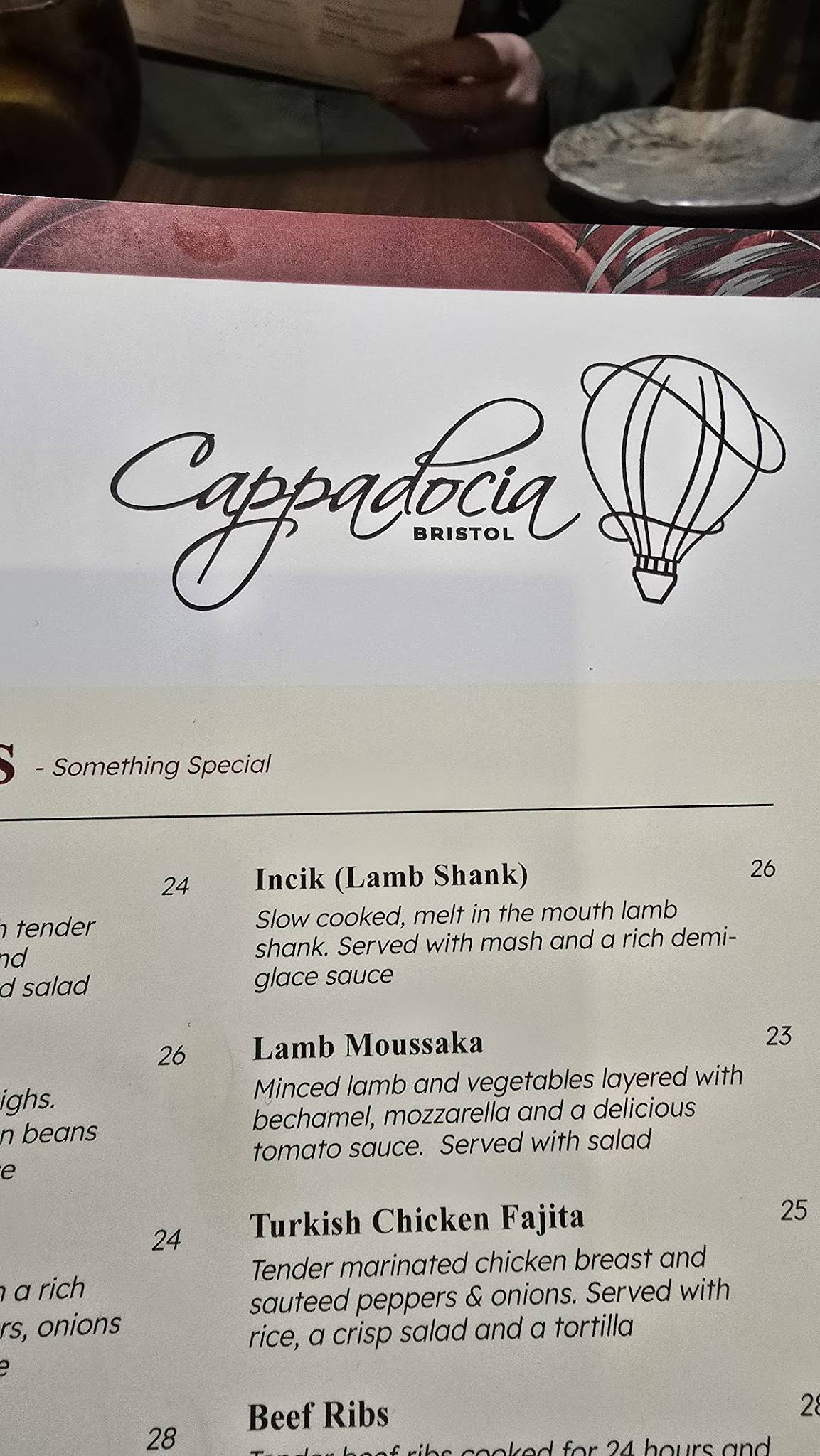 Menu at Cappadocia Restaurant, Bristol
