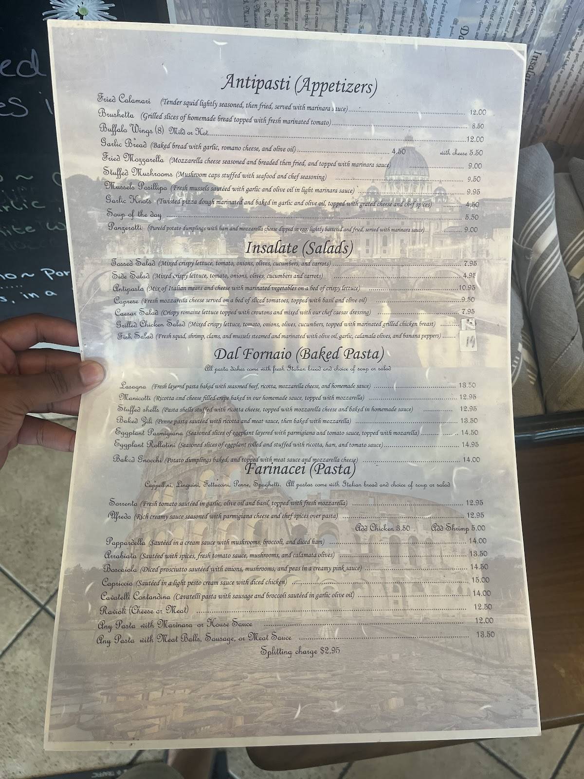 Menu at Capriccio Pizza and Italian Restaurant, Charlotte
