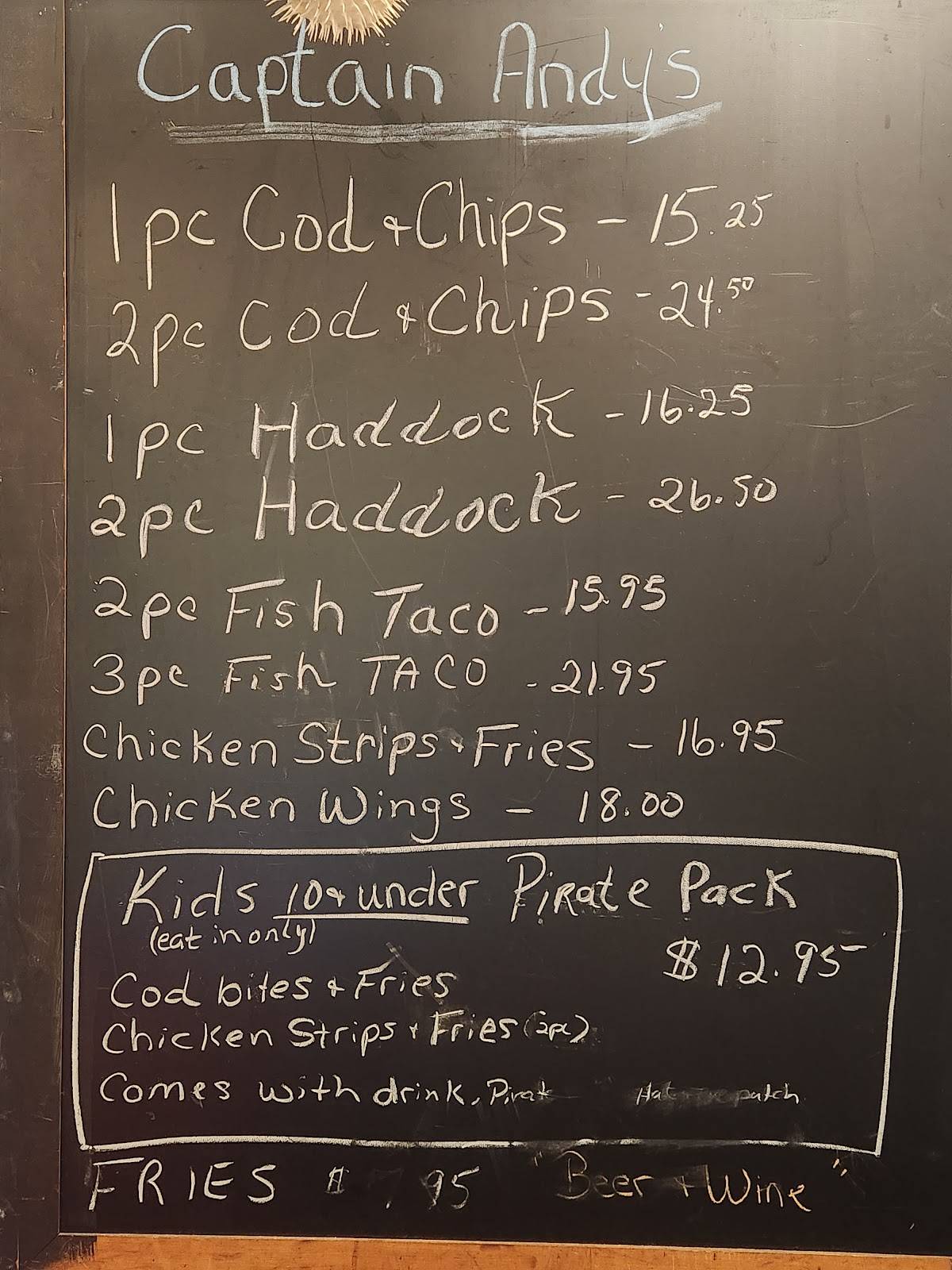 Menu at Captain Andy’s Fish & Chips restaurant, Chemainus