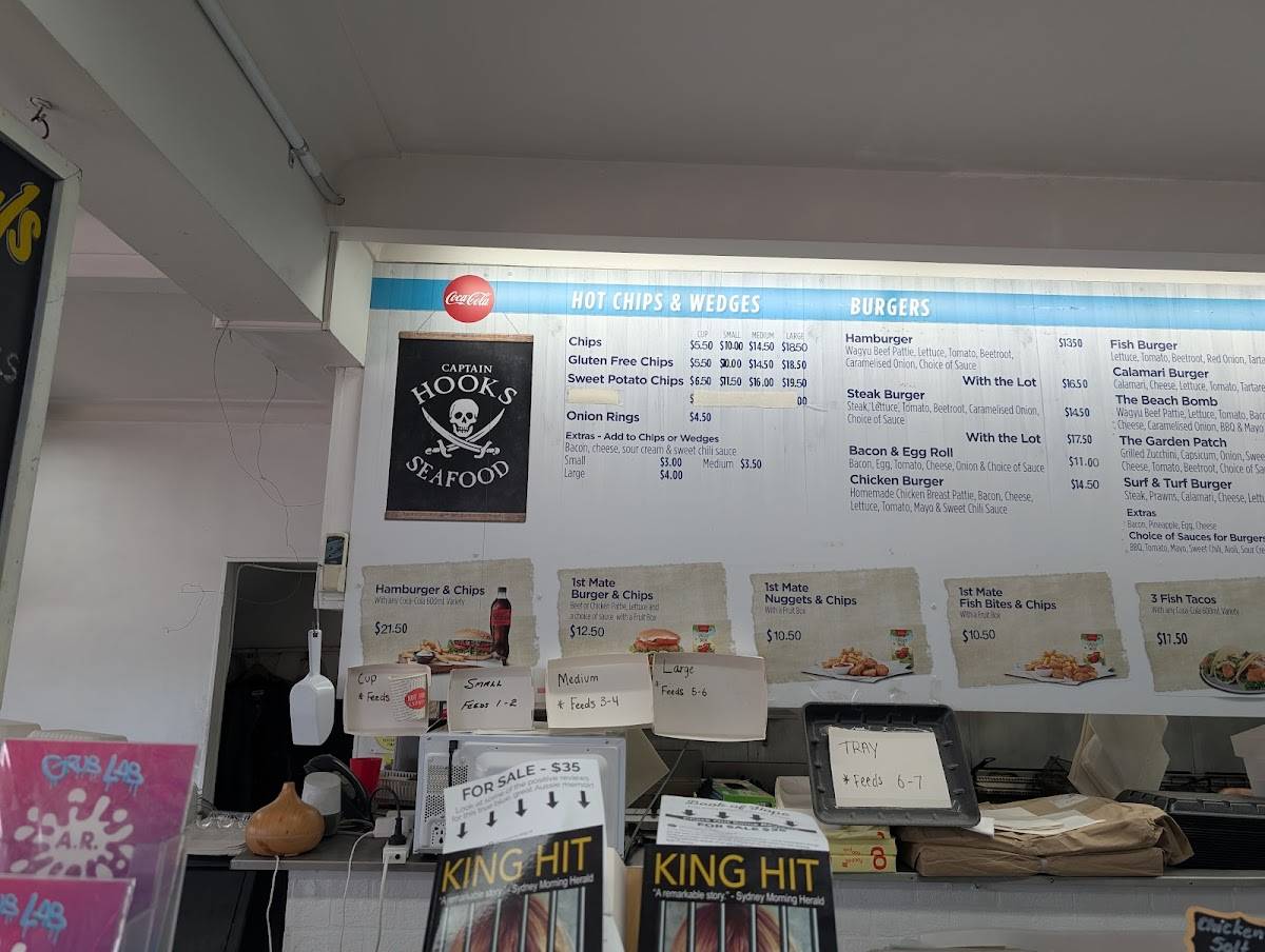 Menu at Captain Hook's Seafood restaurant, Tugun