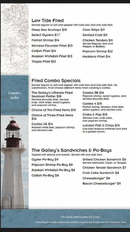 Menu at Captain's Galley restaurant, Dandridge