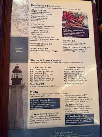 Menu at Captain's Galley restaurant, Dandridge