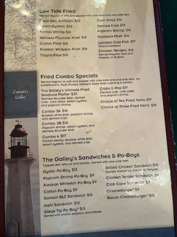 Menu at Captain's Galley restaurant, Dandridge