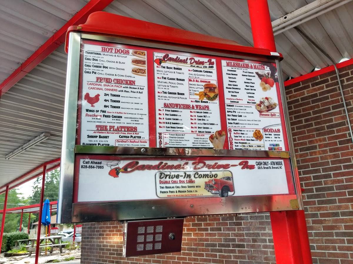 Menu at Cardinal Drive-In restaurant, Brevard