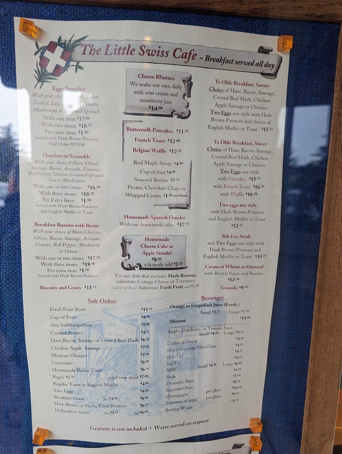 Menu at The Little Swiss Café cafe, Carmel-by-the-Sea