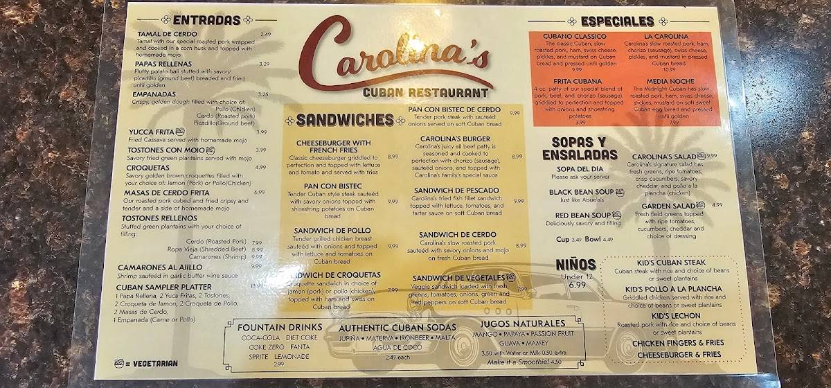 Menu at Carolina's Cuban Cafe, Bayonet Point, US-19