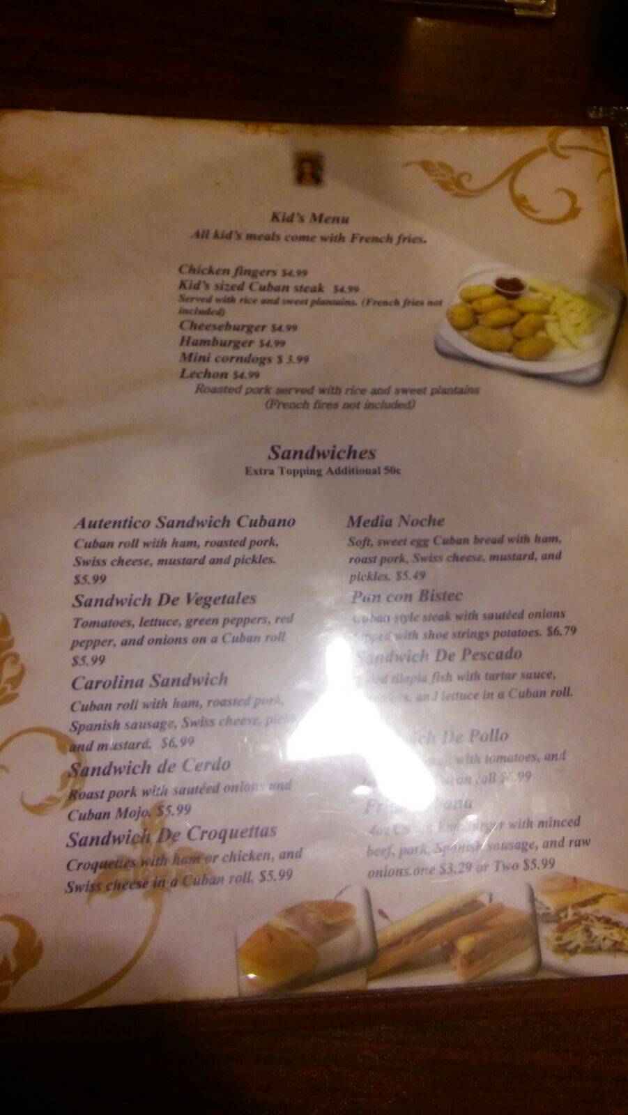 Menu at Carolina's Cuban Cafe, Bayonet Point, U.S. Hwy 19