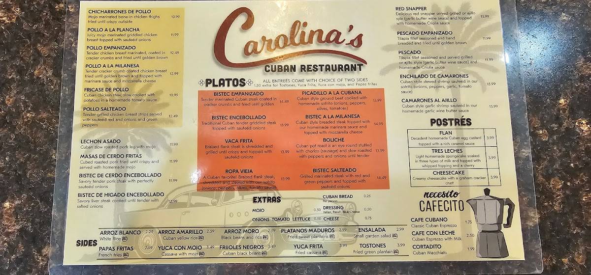 Menu at Carolina's Cuban Cafe, Bayonet Point, US-19