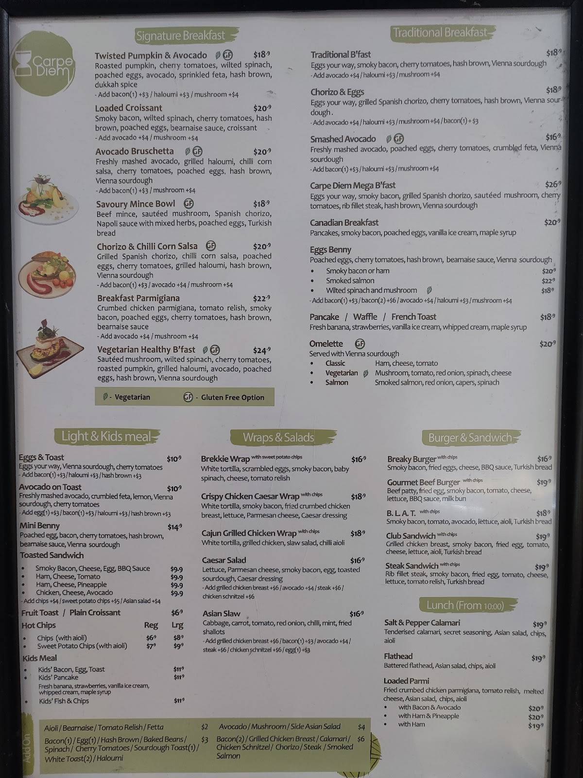 Menu at Carpe Diem Capalaba cafe, Capalaba
