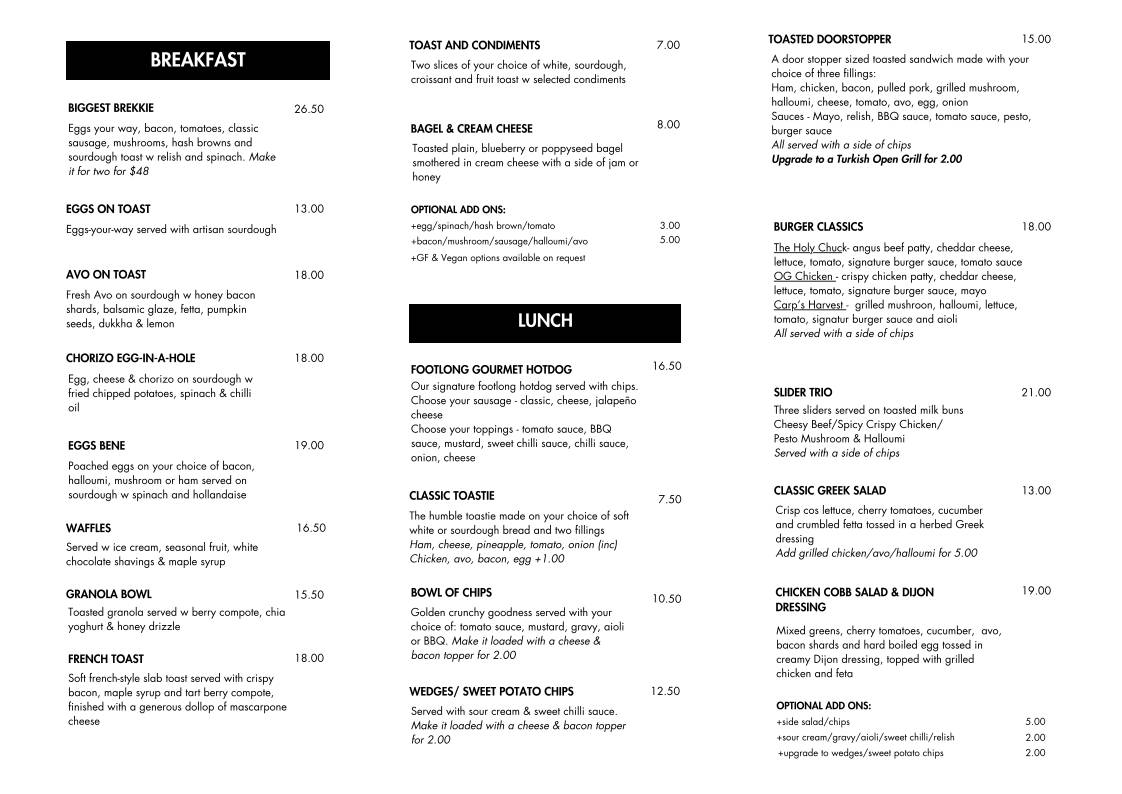 Menu at Carpenters Garden Cafe, Warner