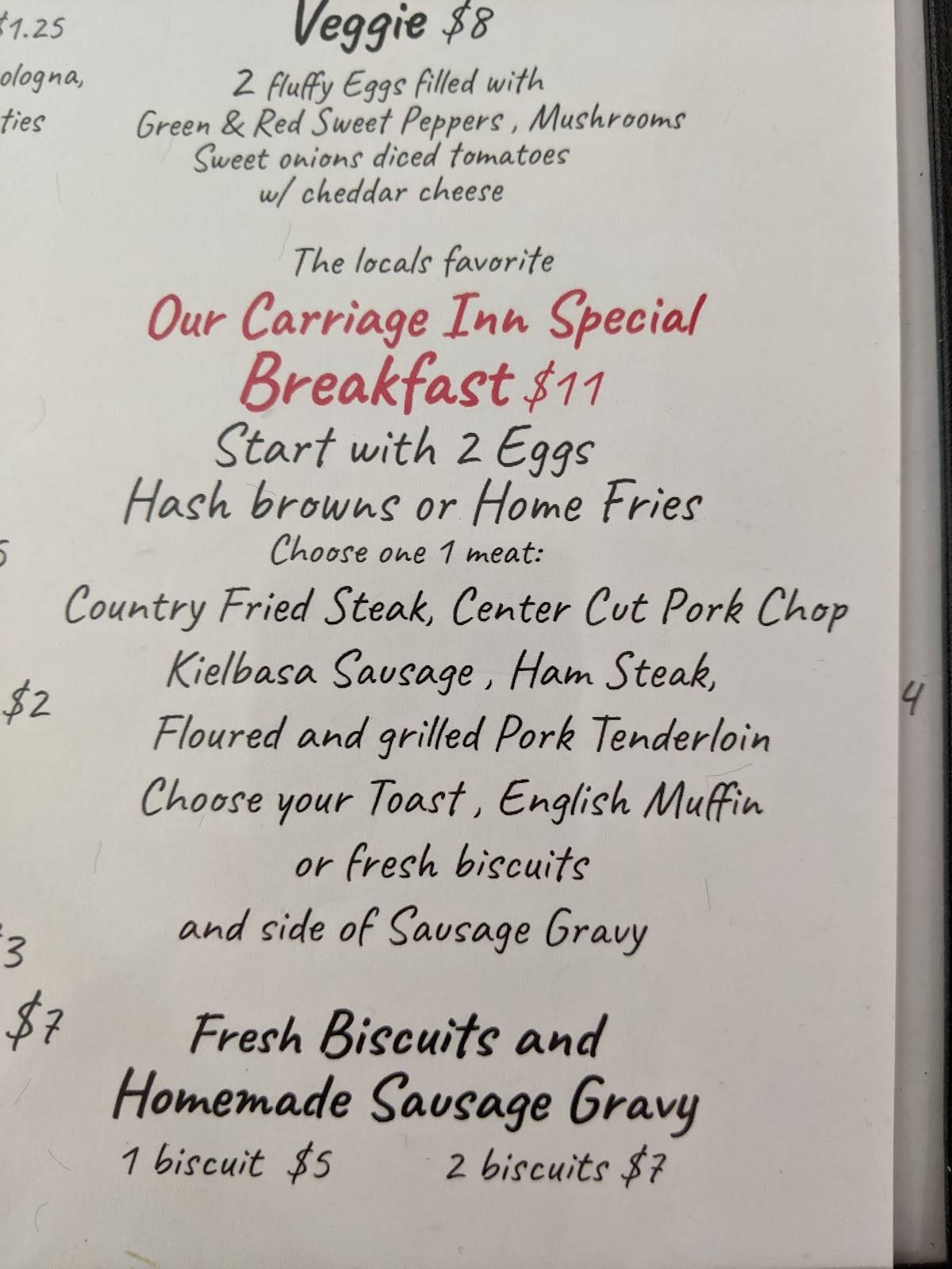 Menu at Carriage Inn Restaurant, Enon