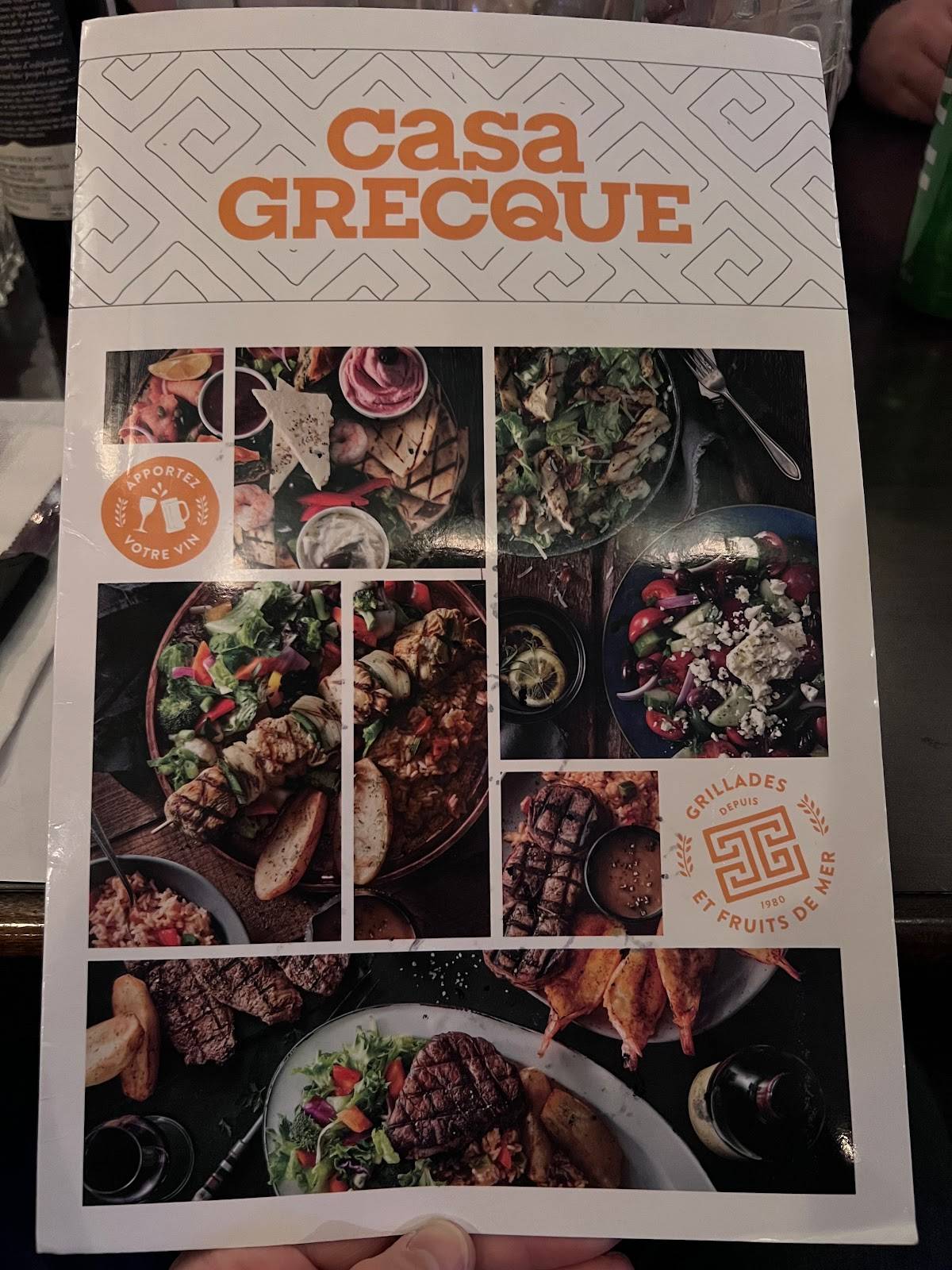 Menu au Casa Grecque restaurant, Québec, 955 Boulevard Pierre-Bertrand