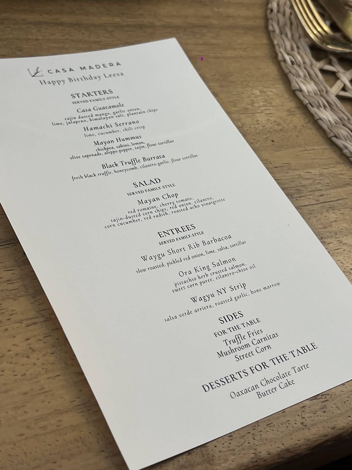 Menu at Casa Madera West Hollywood restaurant, West Hollywood