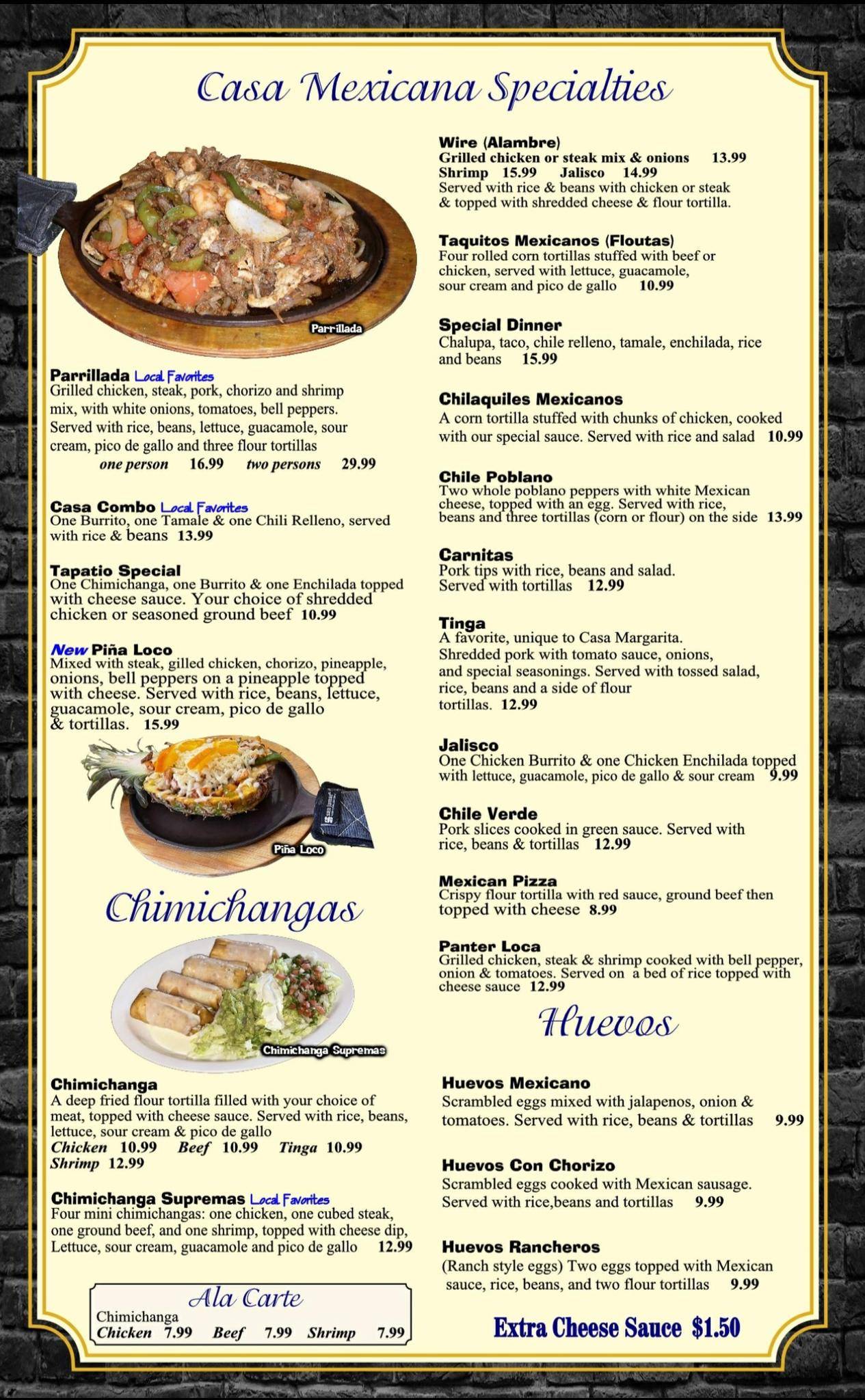 Menu at Casa Mexicana restaurant, Ladysmith