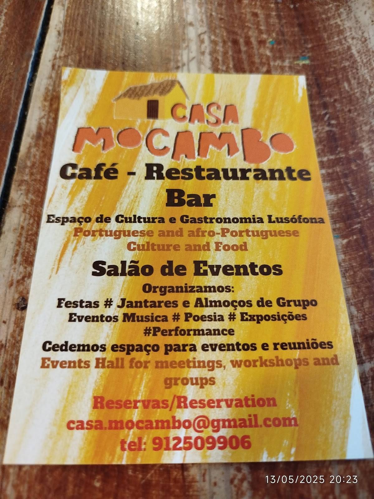Menu em Casa Mocambo restaurante, Lisboa