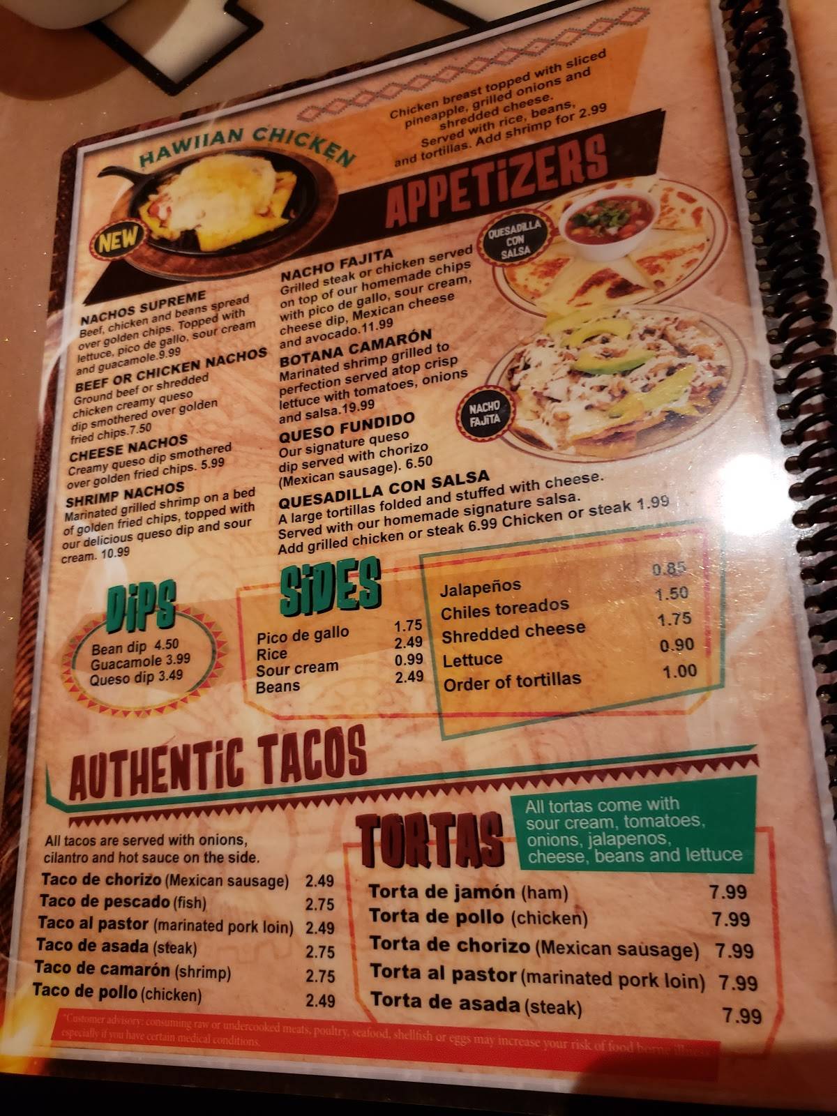 Menu at Casa Tequila Tiffin restaurant, Tiffin
