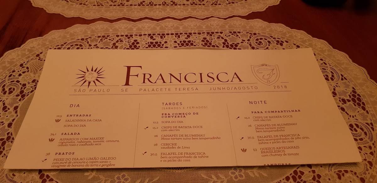 Menu em Casa de Francisca restaurante, São Paulo, R. Quintino Bocaiúva