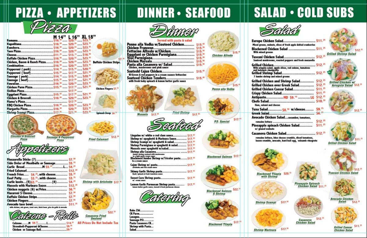 Menu at Casanova Pizzeria & Restaurant, Plainfield