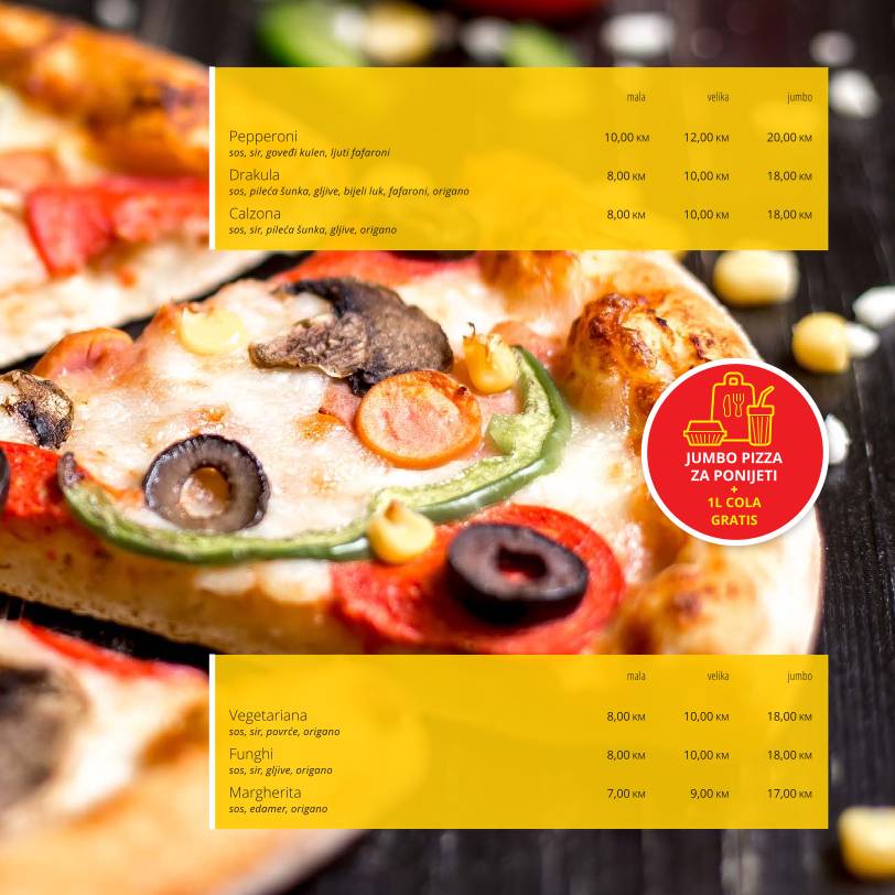 Menu at Casper Restoran Pizzeria, Sarajevo, Ciglanska 2