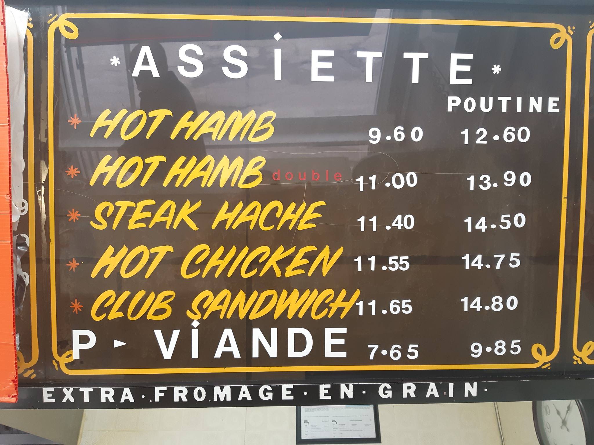 Menu au Casse-Croûte restaurant, Québec, Ave Maufils