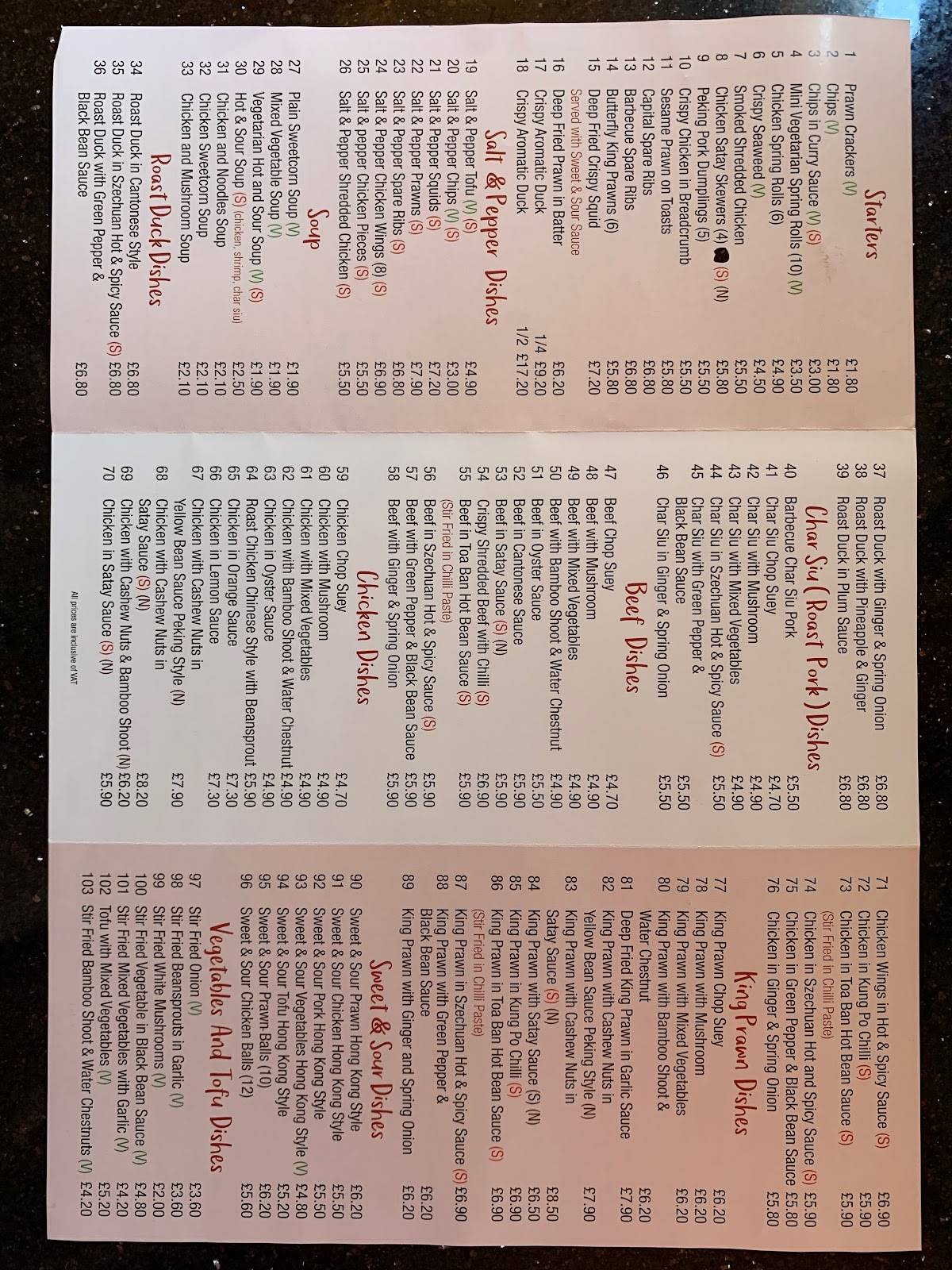 Menu at Rainbow House fast food, Oxford, 70 Mill St