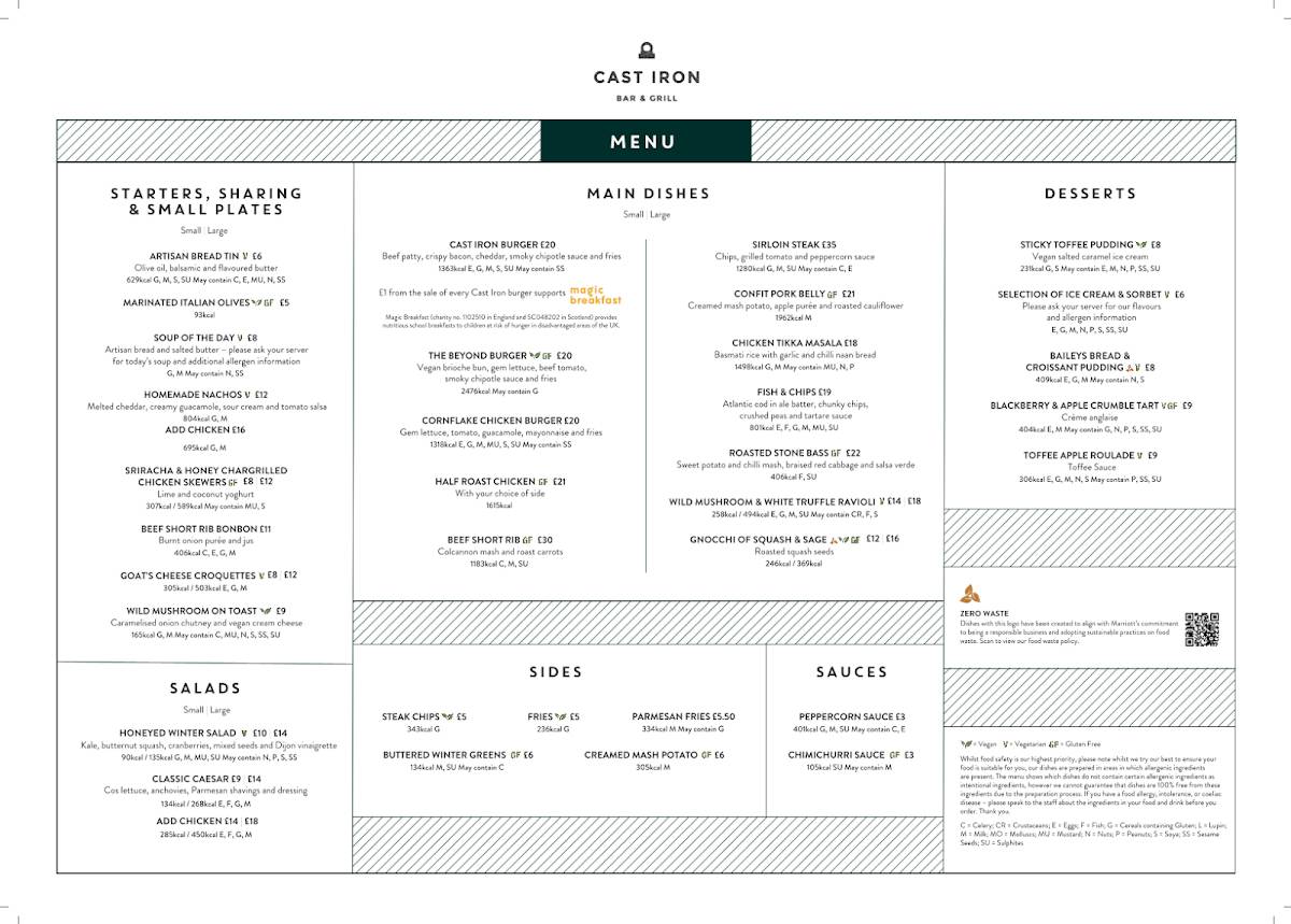 Menu at Cast Iron Bar & Grill, London, 147c Cromwell Rd