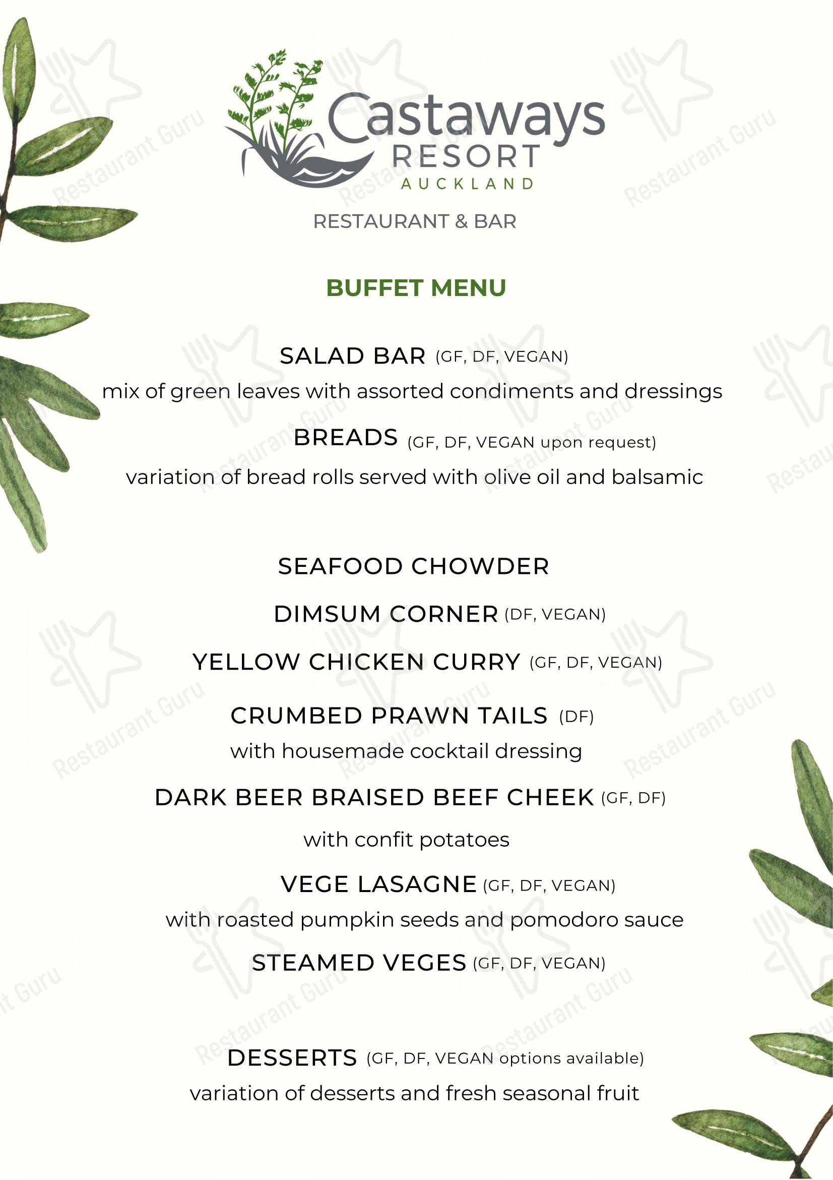 Menu at Castaways Restaurant & Bar, Waiuku, 685 Karioitahi Rd