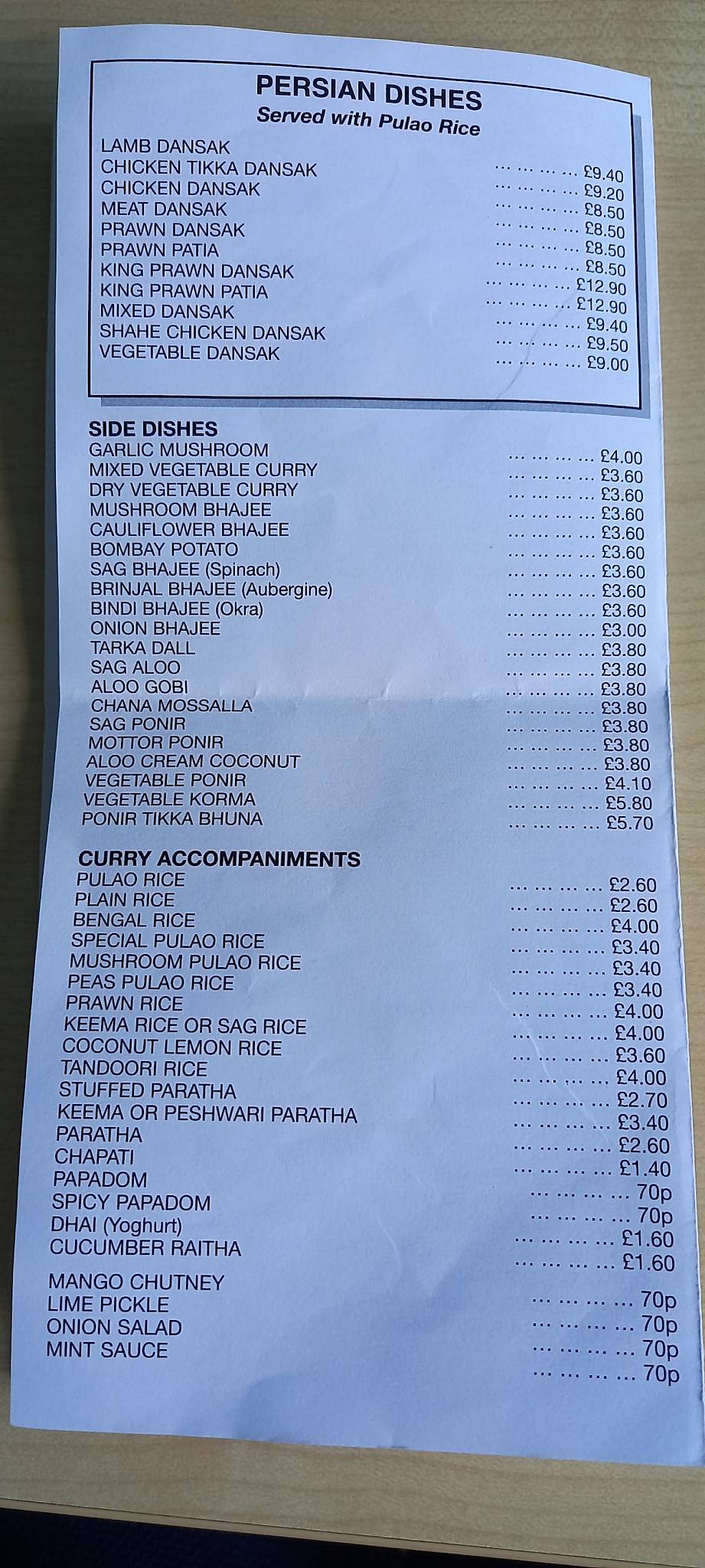 Menu at Raja Tandoori restaurant, Caterham, 4 High St