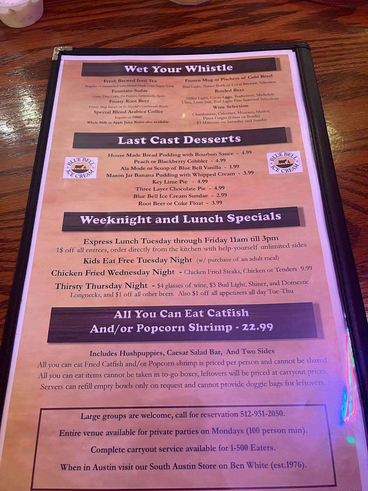 Menu at Catfish Parlour Georgetown restaurant, Georgetown
