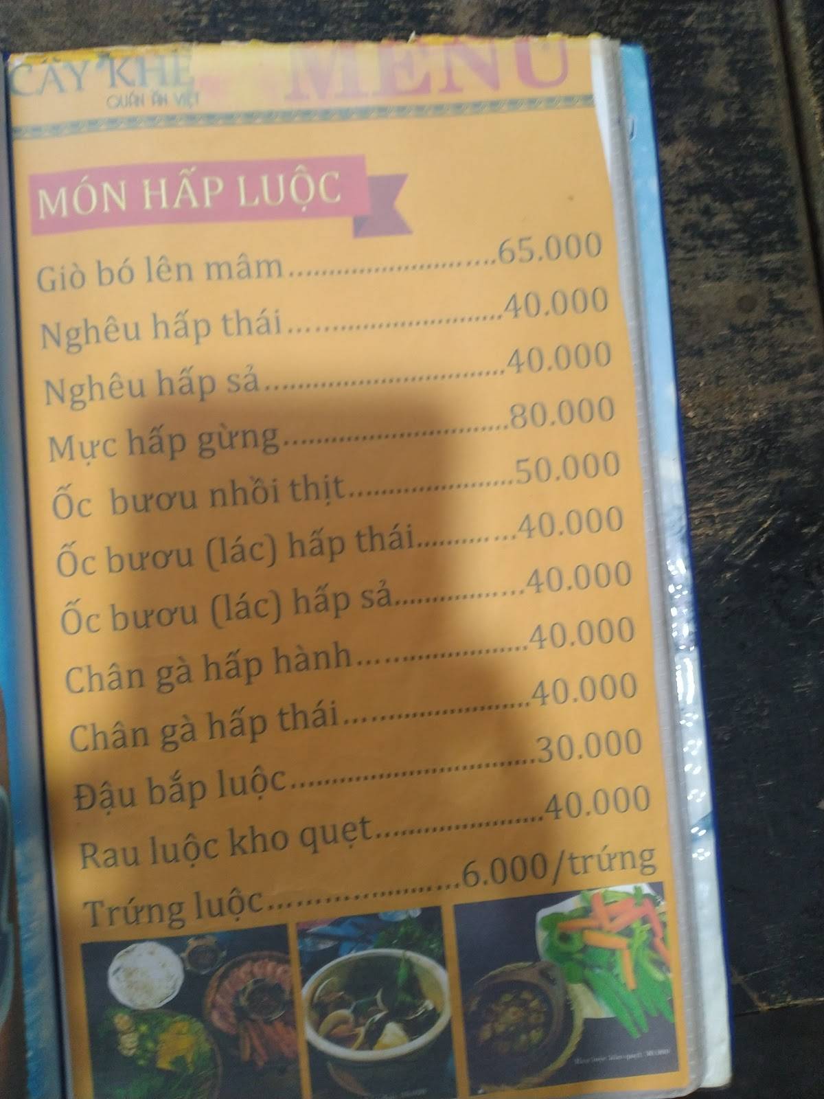 Menu at Cây Khế Quán restaurant, Thu Dau Mot