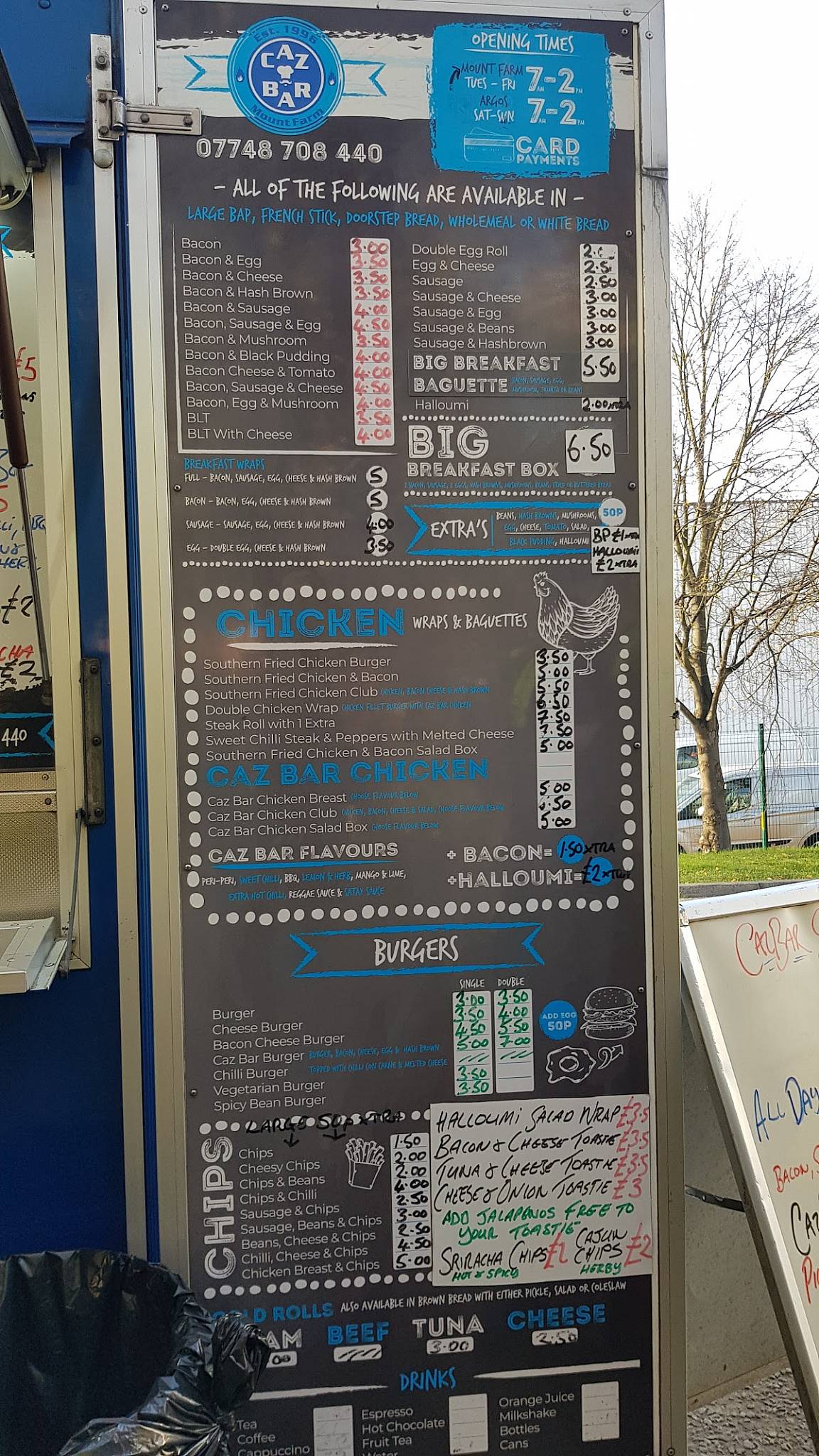 Menu at Caz Bar MK, Milton Keynes