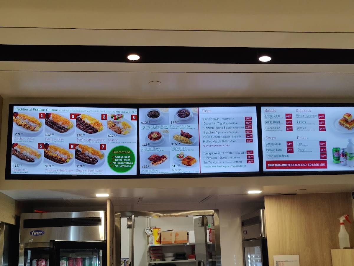 Menu at Cazba Pacific Centre restaurant, Vancouver, 701 W Georgia St