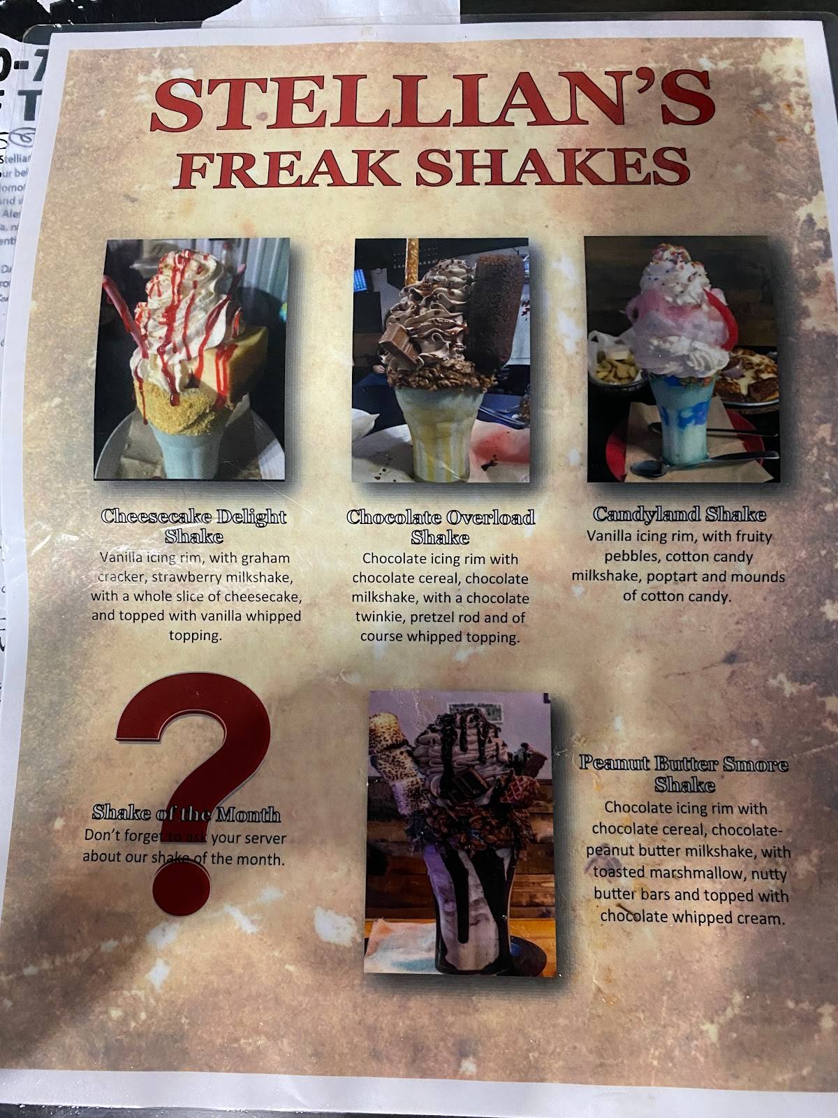 Menu at Stellian's restaurant, Central City