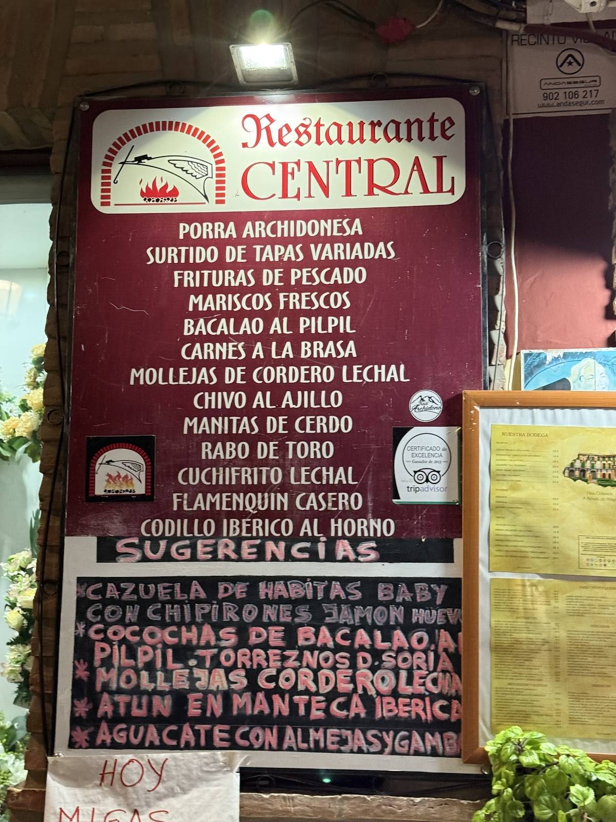 Menu at Central Restaurante, Archidona