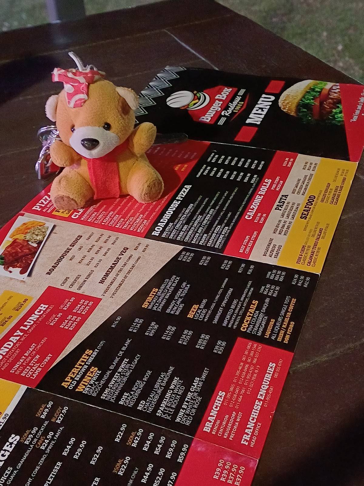 Menu at Burger Box Roadhouse Centurion restaurant, Centurion