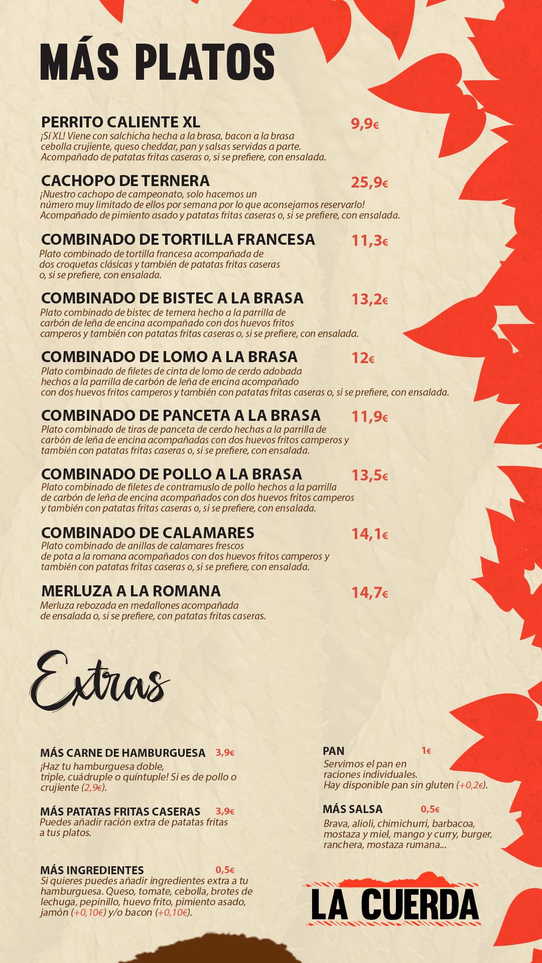 Carta de Restaurante Cervecería La Cuerda, La Cabrera