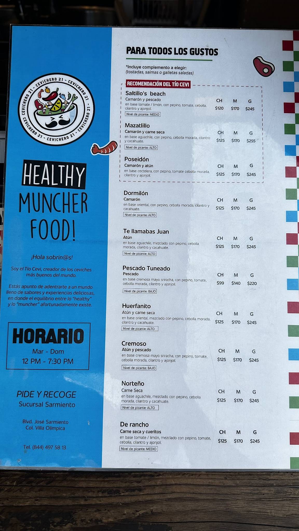 Carta del restaurante Cevichero 21 - Sucursal Sarmiento, Saltillo